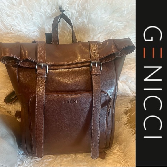 Genicci | Bags | Genicci Unisex Cognac Leather Roll Top Double Buckles ...
